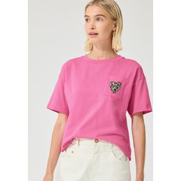 T-Shirt STREET ONE STUDIO, Damen, Gr. 34, simply pink, Web, 100% Baumwolle, unifarben, comfort fit normal, Rundhals, normaler Saum, Shirts T-Shirt, mit Brusttasche