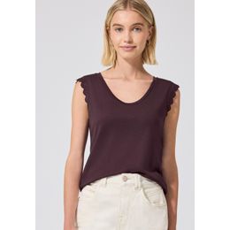 T-Shirt STREET ONE STUDIO, Damen, Gr. 40, very berry, Web, 50% Baumwolle, 50% Modal, unifarben, normal normal, V-Ausschnitt, R&uuml;schen, Shirts T-Shirt, mit abgerundetem V-Ausschnitt