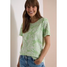 T-Shirt Cecil, Damen, Gr. L (42), bamboo gr&uuml;n, Web, 100% Baumwolle, gemustert, comfort fit normal, Rundhals, normaler Saum, Shirts T-Shirt, mit allover Print