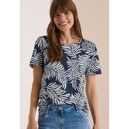 T-Shirt Cecil, Damen, Gr. L (42), universal blau, Web, 100% Baumwolle, gemustert, comfort fit normal, Rundhals, normaler Saum, Shirts T-Shirt, mit allover Print