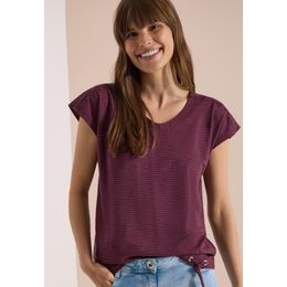 V-Shirt Cecil, Damen, Gr. L (42), sweet grape rot, Web, 80% Baumwolle, 20% Polyester, gestreift, comfort fit normal, V-Ausschnitt, normaler Saum, Shirts, mit Cut-Out Detail