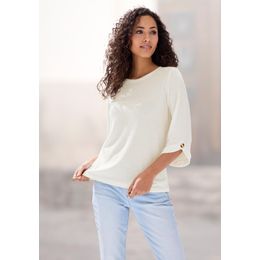 3/4-Arm-Shirt Lascana "mit Knopfdetail", Damen, Gr. 32/34, creme, Piqu&eacute;, Obermaterial: 69% Polyester (REPREVE), 28% Viskose, 3% Elasthan, Waffelmuster, unifarben, bequem normal, Rundhals, mit Kn&ouml;pfen, Shirts 3/4-Arm-Shirt, aus weicher Piqu&eacute;-Qualit&auml;t