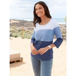 3/4-Arm-Shirt Casual Looks "Ringelshirt", Damen, Gr. 40, marine, ecru, geringelt, 100% Baumwolle, gemustert, gestreift, mehrfarbig, Rundhals, Shirts 3/4-Arm-Shirt