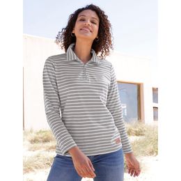 Sweatshirt Casual Looks, Damen, Gr. 36, steingrau, ecru, geringelt, 100% Baumwolle, gemustert, gestreift, Sweatshirts Sweatshirt