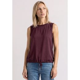Blusentop Street One, Damen, Gr. 34, rustic rouge, Stoff, 88% Viskose, 12% Polyamid, unifarben, normal normal, Rundhals, abgesteppt, Blusen Blusentop, mit Kordelzug und Schleife
