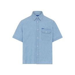 Kurzarmhemd Hugo "Ebaffino", Herren, Gr. L, N-Gr, light, pastel blau455, Web, Obermaterial: 100% Baumwolle, unifarben, oversize normal, Rundhals, abgesteppte Kante, Hemden, Oversized Fit, reine Baumwolle