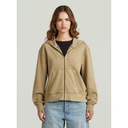 G-Star Raw Longpullover G-STAR "Modern Basic Relaxed Hooded Zip Thru Sweatshirt", Damen, Gr. L, safari gd, Obermaterial: 100% Baumwolle, Pullover Longpullover