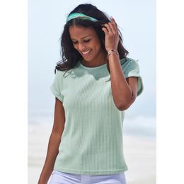 Kurzarmshirt Vivance "aus luftiger Piqu&eacute;-Qualit&auml;t", Damen, Gr. 32/34, gr&uuml;n (mint), Piqu&eacute;, Obermaterial: 69% Polyester (REPREVE), 28% Viskose, 3% Elasthan, Waffelmuster, unifarben, l&auml;ssig geschnitten normal, Rundhals, mit Umschlag, Shirts, sommerliches T-Shirt