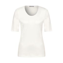T-Shirt Street One, Damen, Gr. 34, wei&szlig; (sanftes wei&szlig;), Web, 50% Modal, 50% Baumwolle, unifarben, Basic, normal normal, V-Ausschnitt, normaler Saum, Shirts T-Shirt, im soften Baumwoll-Mix