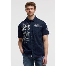 Kurzarmhemd CAMP DAVID, Herren, Gr. 4XL, Normalgr&ouml;&szlig;en, blau, Web, Material: 100% Baumwolle, Strukturmuster, bedruckt, bestickt, regular fit normal, gerader Abschluss, Hemden, mit Brusttasche