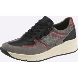 Sneaker Heine, Damen, Gr. 35, grau, schwarz, bordeaux, Leder, Rindsleder, Synthetik, Textil, Veloursleder, Schuhe Sneaker