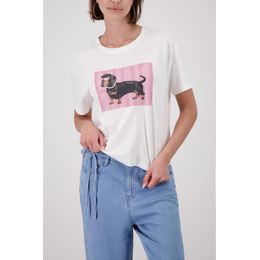 T-Shirt monari "Shirt Dackel", Damen, Gr. 34, ecru, Web, Obermaterial: 50% Baumwolle, 50% Modal, unifarben, regular fit taillenbedeckt, Rundhals, eingesetzt abgesteppte Kante, Shirts T-Shirt, Regular fit mit Dackelprint