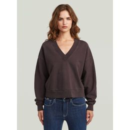 G-Star Raw Longpullover G-STAR "Washed Loose V Sweater", Damen, Gr. L, chocolate plum gd, Obermaterial: 100% Baumwolle, Pullover Longpullover