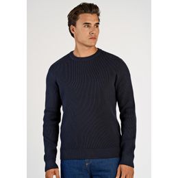 Strickpullover LINDBERGH "Strickpullover Relaxed Fit", Herren, Gr. S, blau (navy), Obermaterial: 80% Baumwolle, 20% Polyester, unifarben, Rundhals, Pullover Strickpullover