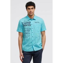 Kurzarmhemd CAMP DAVID, Herren, Gr. 3XL, Normalgr&ouml;&szlig;en, blau, Web, Material: 100% Baumwolle, Strukturmuster, bedruckt, bestickt, regular fit normal, gerader Abschluss, Hemden, mit Brusttasche