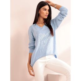 Strickpullover Heine "Pullover", Damen, Gr. 34, bleu, meliert, 100% Baumwolle, unifarben, Pullover Strickpullover