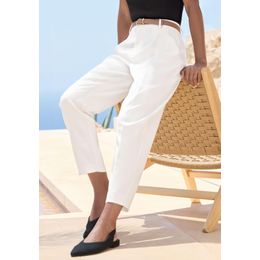 Bundfaltenhose Lascana "mit schmalem G&uuml;rtel in Barrel Form", Damen, Gr. 34, N-Gr, creme, Web, Obermaterial: 76% Polyester, 20% Viskose, 4% Elasthan, unifarben, figurumspielend kn&ouml;chelfrei, Hosen, mit G&uuml;rtel, in modischer Barrel-Form, Businesshose, bequem