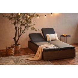 Ambia Garden Sonnenliege, Anthrazit, Braun, Grau, Metall, Kunststoff, Textil, 110x30x194 cm, R&uuml;ckenlehne verstellbar, Gartenm&ouml;bel, Gartenliegen