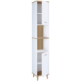 Mid.you Hochschrank VCM Landos, Wei&szlig;, Eiche, Kunststoff, 4 F&auml;cher, 32x181x28 cm, individuell planbar, stehend, freistehend, Badezimmer, Badezimmerschr&auml;nke, Hochschr&auml;nke
