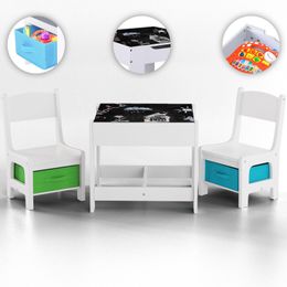 BABY VIVO Kindersitzgruppe mit multifunktionalem Tisch und 2 St&uuml;hlen aus Holz - Max