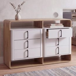 Kommode MCW-P43, Schrank Sideboard Highboard, 6 Schubladen MDF 80x120x42cm ~ Wotan-Eiche-Optik, wei&szlig;