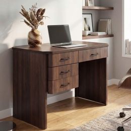 Schreibtisch MCW-P42, B&uuml;rotisch Computertisch, 4 Schubladen MDF 78x110x60cm ~ Walnuss-Optik