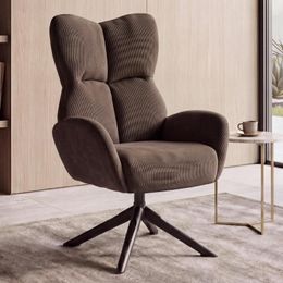 Loungesessel MCW-Q54, Cocktail-/Polster-/Relaxsessel Sessel Loungestuhl, drehbar Metall Cord (320g/m&sup2;) ~ dunkelbraun