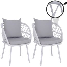 2er-Set Gartenstuhl MCW-Q38, Gartensessel Armlehne, Aluminium Seilgeflecht Rope ~ Gestell hellgrau, Polster hellgrau