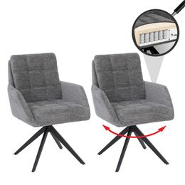 2er-Set Esszimmerstuhl MCW-Q36, K&uuml;chenstuhl drehbar Auto-Return, Stoff Chenille (680g/m&sup2;) &Ouml;ko-Tex Metall MVG ~ grau