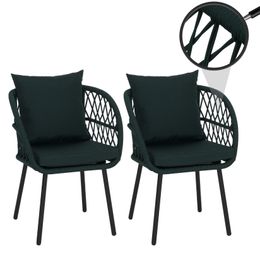 2er-Set Gartenstuhl MCW-Q38, Gartensessel Armlehne, Aluminium Seilgeflecht Rope ~ Gestell schwarz, Polster gr&uuml;n
