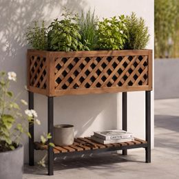 Pflanzkasten MCW-P86, Blumen-/Pflanzk&uuml;bel Blumenkasten, In-/Outdoor Akazie Holz MVG-zertifiziert 78x82x32cm ~ braun