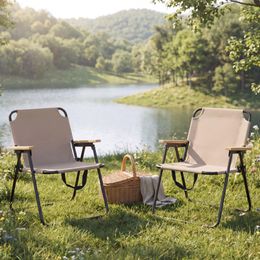 2er-Set Campingstuhl MCW-Q43, Gartenstuhl Balkonstuhl Freizeitstuhl, klappbar Bambus Metall Stoff/Textil ~ creme