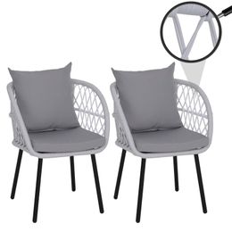 2er-Set Gartenstuhl MCW-Q38, Gartensessel Armlehne, Aluminium Seilgeflecht Rope ~ Gestell schwarz, Polster hellgrau