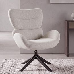 Loungestuhl MCW-Q53, Sessel Loungesessel Esszimmerstuhl, drehbar Metall Chenille (420g/m&sup2;) ~ creme