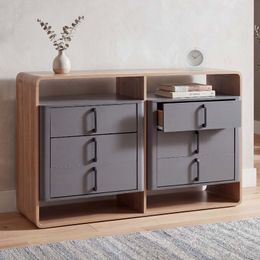 Kommode MCW-P43, Schrank Sideboard Highboard, 6 Schubladen MDF 80x120x42cm ~ Rivera-Eiche-Optik, dunkelgrau