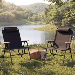 2er-Set Campingstuhl MCW-Q44, Gartenstuhl Balkonstuhl Freizeitstuhl, klappbar verstellbar Outdoor Metall Stoff ~ schwarz