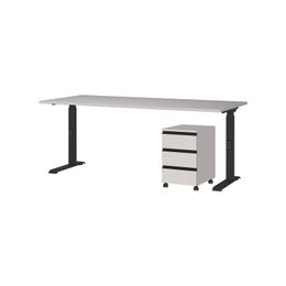 B&uuml;rom&ouml;bel Set 2-teilig Schreibtisch 180x80cm & Rollcontainer Greige/Schwarz Einstellbar 68-91 cm & Soft-Close Made in Germany KADIMA DESIGN