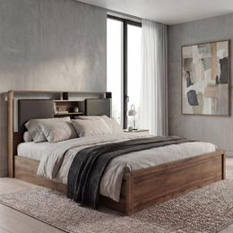 King Size Bett MCW-P43, Doppelbett Bettgestell mit Lattenrost, MDF 180x200cm ~ Wotan-Eiche-Optik, wei&szlig;