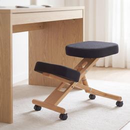 Kniestuhl MCW-Q46, Sitz-/Kniehocker h&ouml;henverstellbar Rollen Stoff/Textil (200g/m&sup2;) Holz ~ schwarz