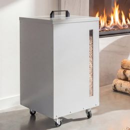 Pelletbeh&auml;lter MCW-Q30, Pelletbox, Aufbewahrungsbox f&uuml;r z.B. Tierfutter, Sichtfenster Rollen 62x36x36cm ~ wei&szlig;-hellgrau