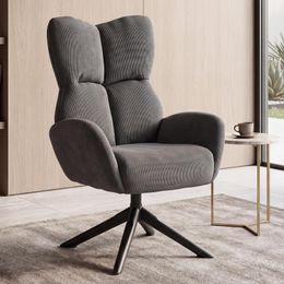 Loungesessel MCW-Q54, Cocktail-/Polster-/Relaxsessel Sessel Loungestuhl, drehbar Metall Cord (320g/m&sup2;) ~ dunkelgrau