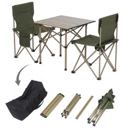 Campingset MCW-Q39, Tisch 2x Stuhl Klappstuhl Anglerstuhl faltbar, Metall Stoff ~ gr&uuml;n