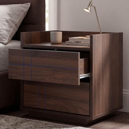 Nachttisch MCW-P44, Nachtkasten Nachtschrank Nachtkommode, 2 Schubladen MDF 43x48x41cm ~ Walnuss-Optik