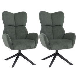 2er-Set Esszimmerstuhl MCW-Q54, Relaxstuhl Loungestuhl Polsterstuhl, drehbar Metall Cord (320g/m&sup2;) ~ gr&uuml;n