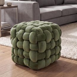 Hocker MCW-Q48, Sitzhocker Ottomane Polsterhocker Knoten-Pouf, Samt (220g/m&sup2;) 39cm ~ gr&uuml;n