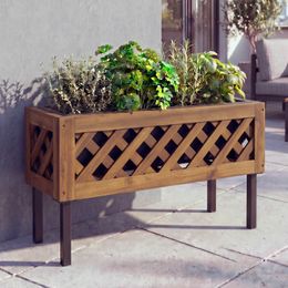 Pflanzkasten MCW-P86, Blumen-/Pflanzk&uuml;bel Blumenkasten, In-/Outdoor Akazie Holz MVG-zertifiziert 35x64x24cm ~ braun