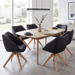 6er-Set Esszimmerstuhl MCW-Q52, K&uuml;chenstuhl Drehstuhl Polsterstuhl Esstischstuhl, drehbar Holz Kunstleder ~ schwarz