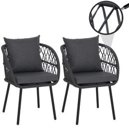 2er-Set Gartenstuhl MCW-Q38, Gartensessel Armlehne, Aluminium Seilgeflecht Rope ~ Gestell schwarz, Polster anthrazit