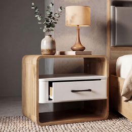 Nachttisch MCW-P43, Nachtkasten Nachtschrank Nachtkommode, Schublade MDF 40x48x44cm ~ Wotan-Eiche-Optik, wei&szlig;