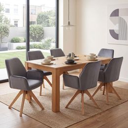 6er-Set Esszimmerstuhl MCW-G67, Esstischstuhl K&uuml;chenstuhl mit Armlehne, drehbar Holz Samt 320 g/m&sup2; MVG ~ dunkelgrau